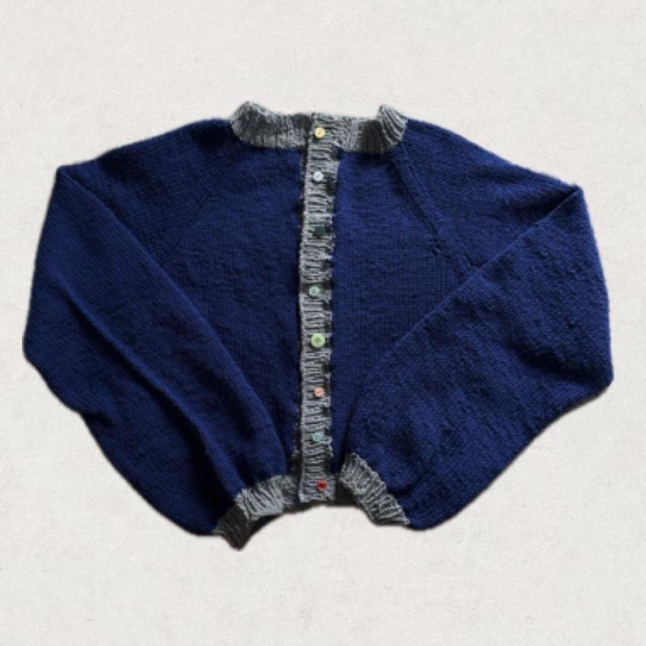 Handknit Indigo Blue Cardigan Size: Medium Chest... - Depop