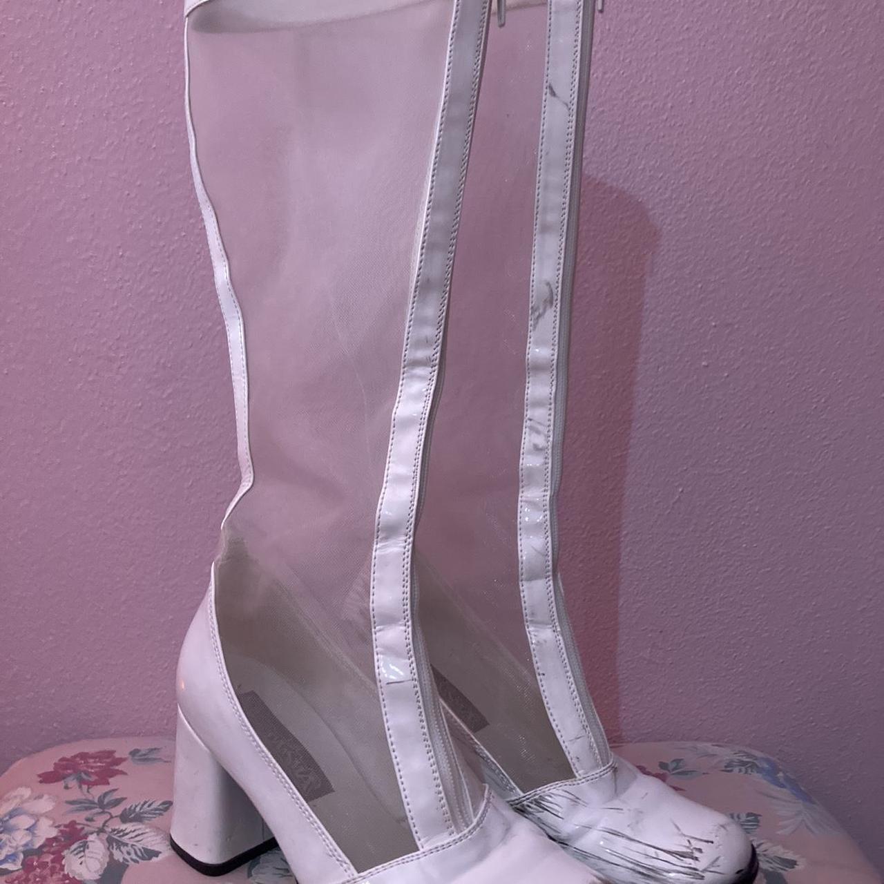 White high heel mesh boots • Heavily used and... - Depop