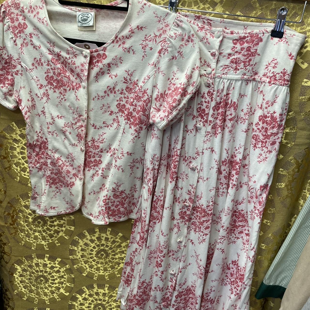 Laura Ashley pink & cream 2 piece Top and skirt.... - Depop