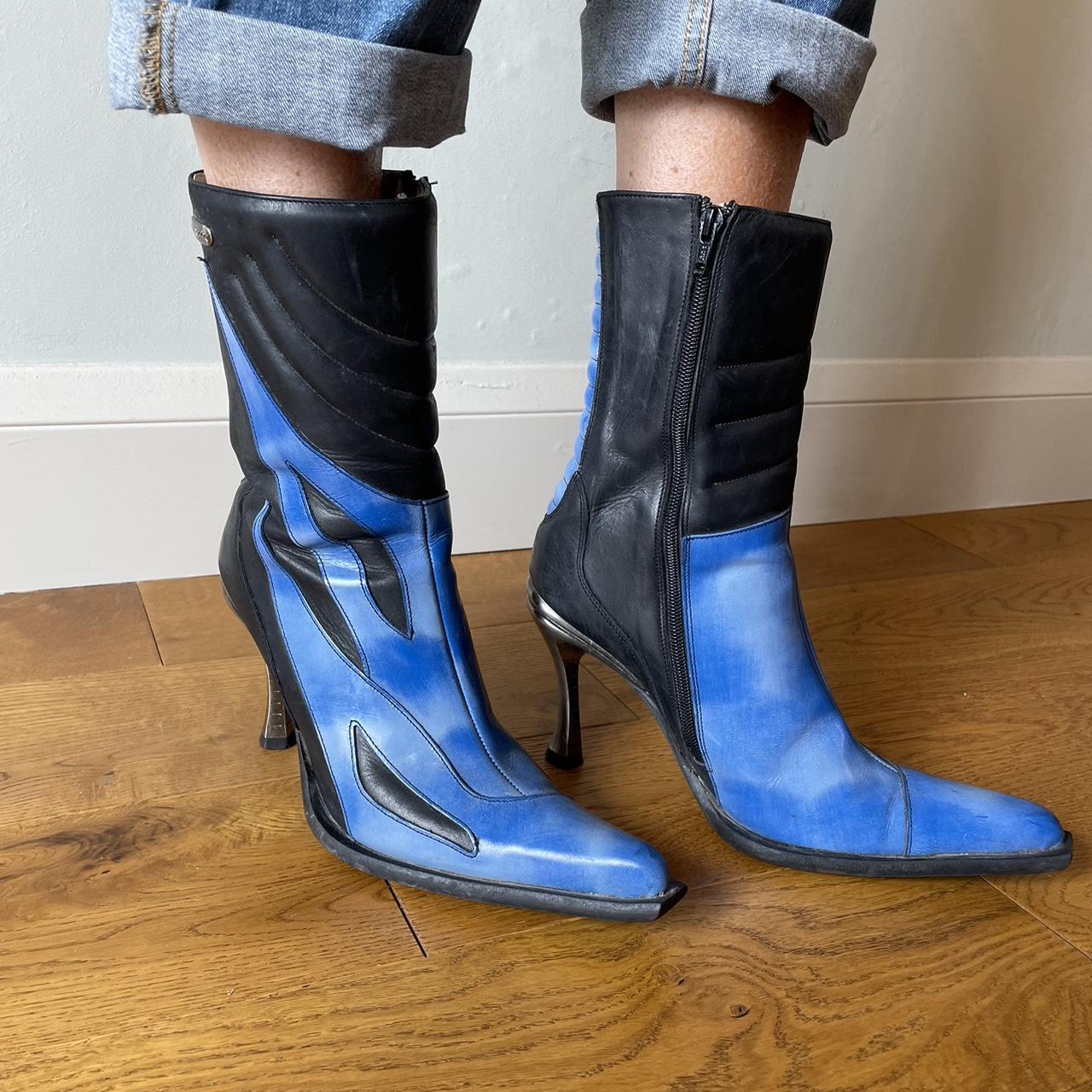 New rock boots Vintage New rock blue flame biker... - Depop