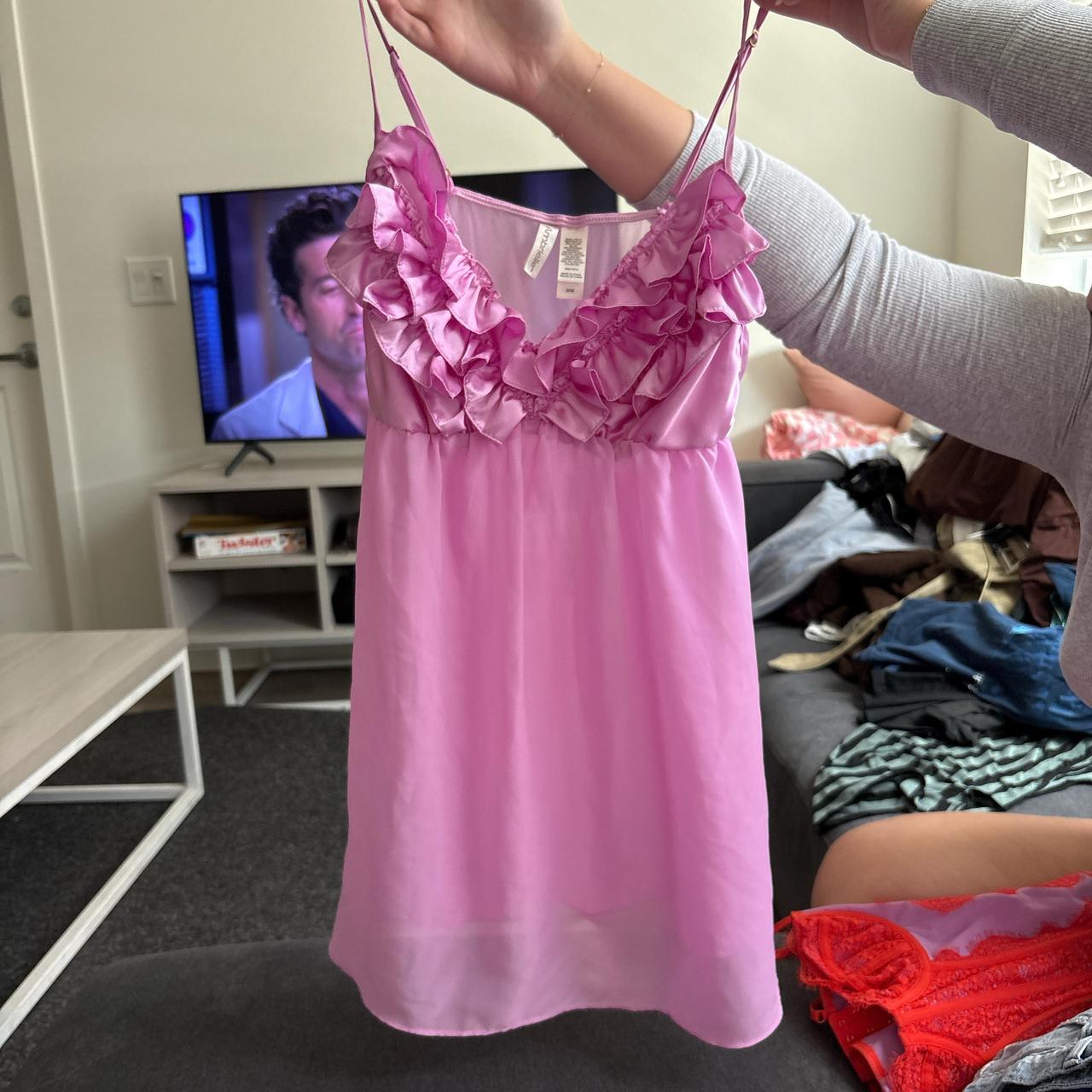 Pink ruffle teddy vintage slip dress #slipdress... | Depop
