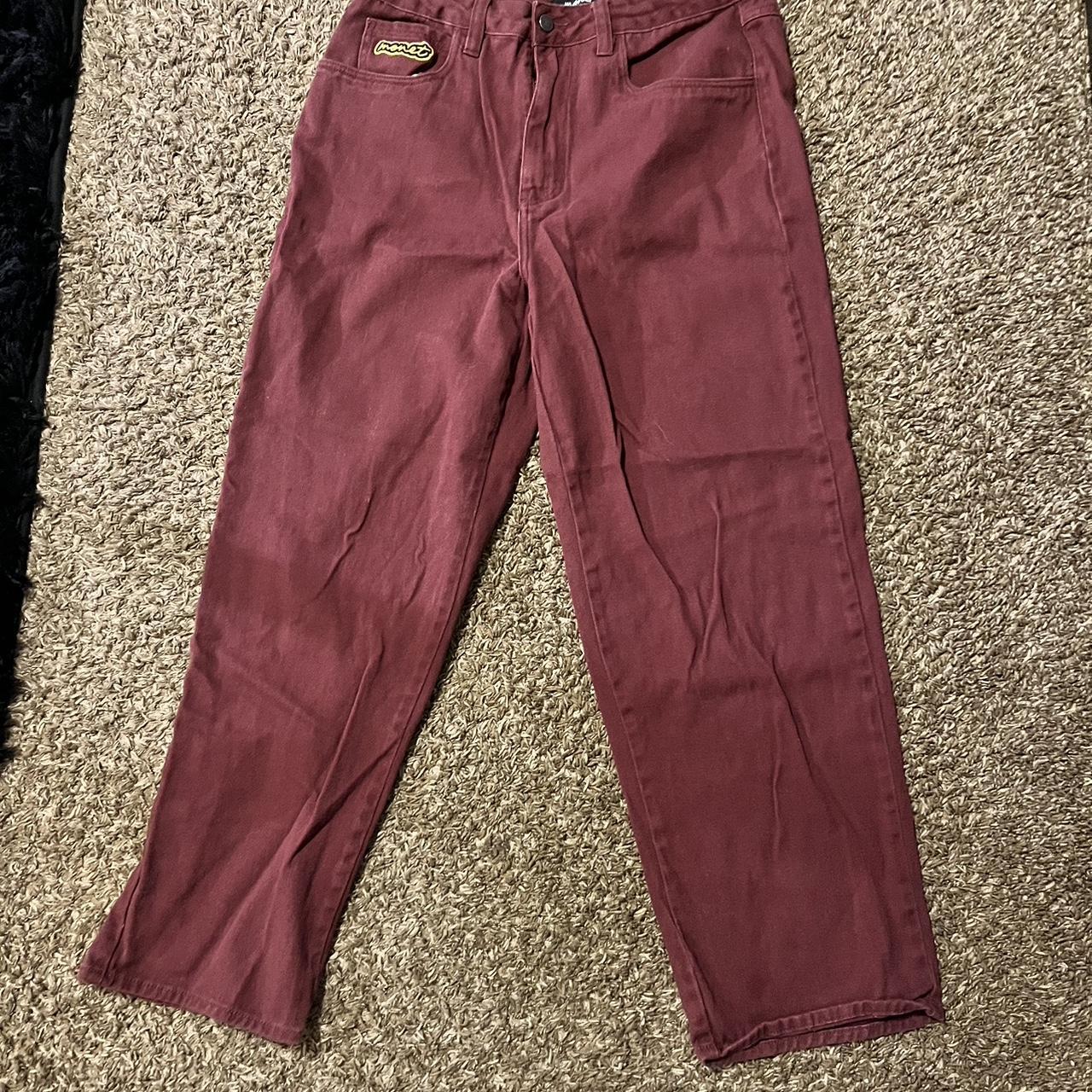•Monet baggy jeans •Sick burgundy color •Lace up... - Depop