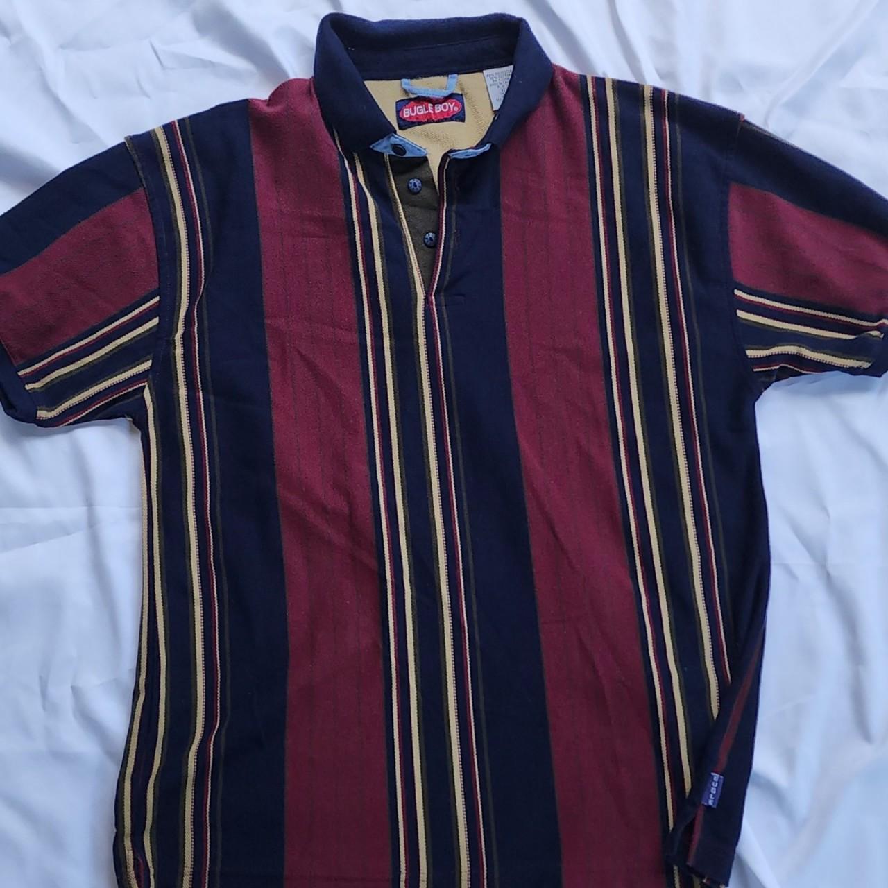 STRIPED BUGLE BOY POLO SHIRT FITS LIKE SIZE MEDIUM... - Depop