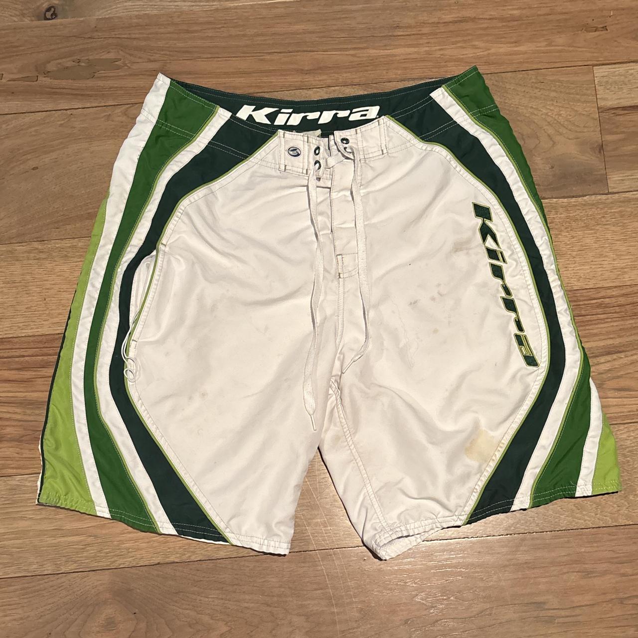 White and green Kirra board shorts size 36 | Depop