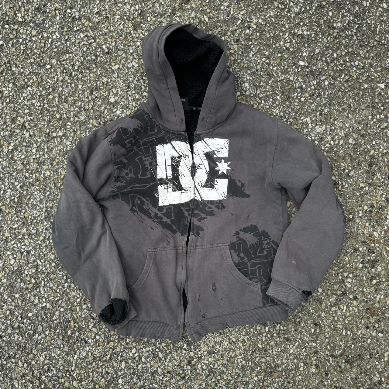 2000s zip up DC hoodie, zipper is broken, some rips... - Depop