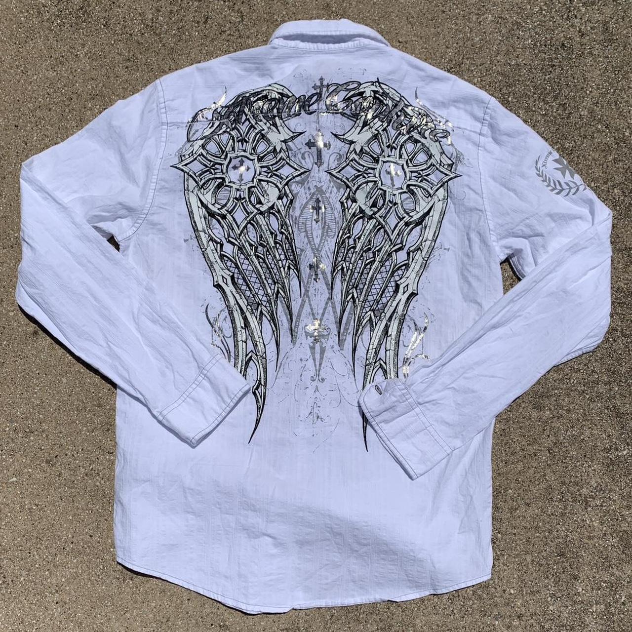 white xtreme couture button up shirt size... - Depop