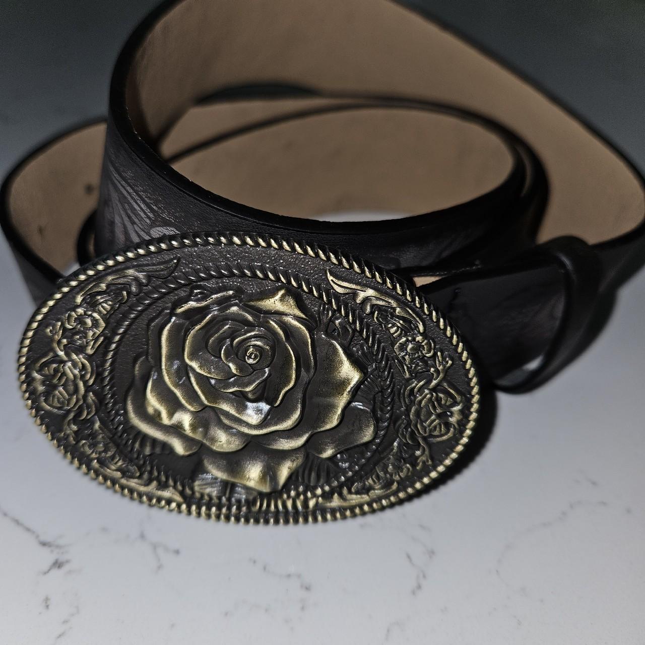 Western Flower Buckle Belt, Boho Flower Embroidered... - Depop