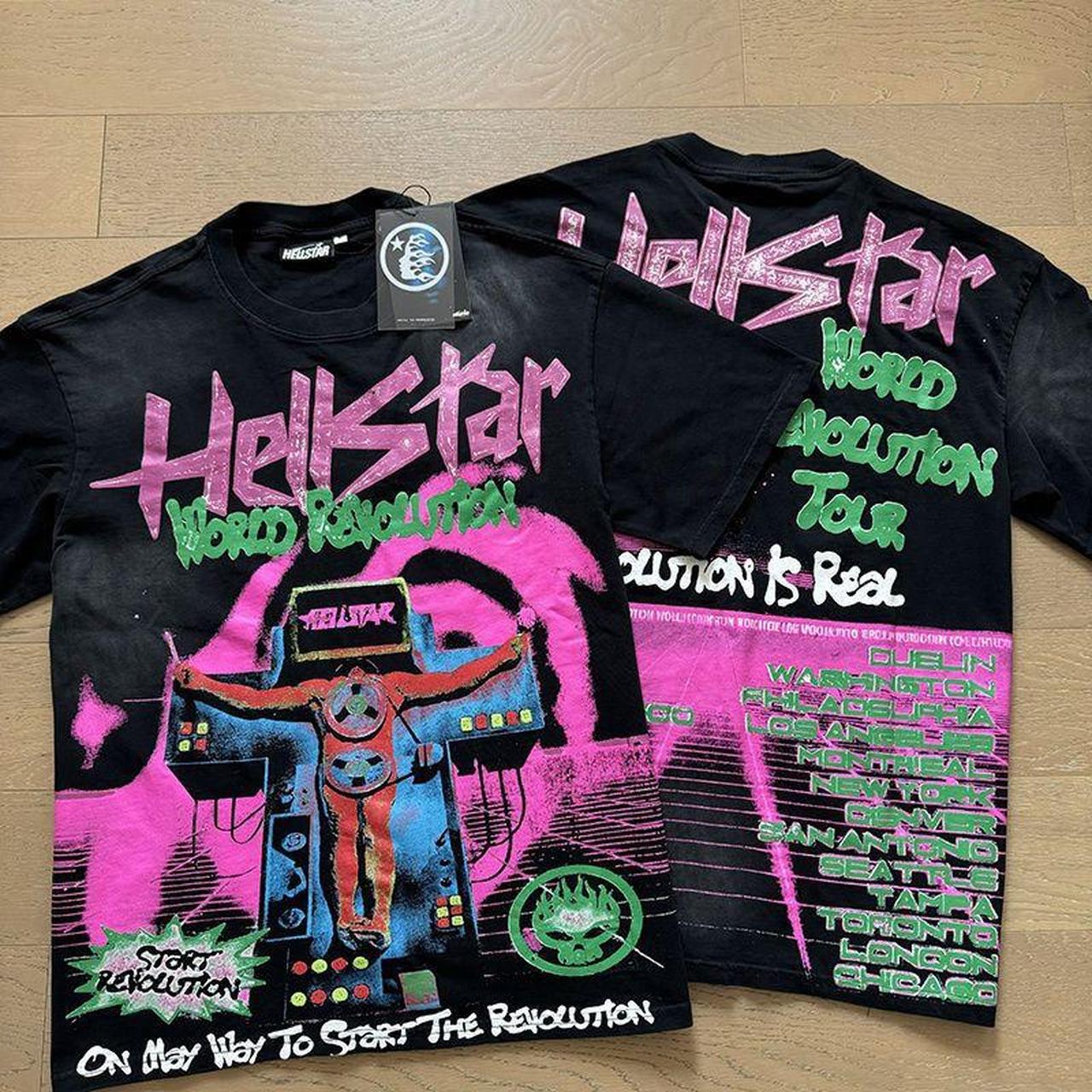 Black and pink Hellstar World Revolution Tour t-shirt | Depop