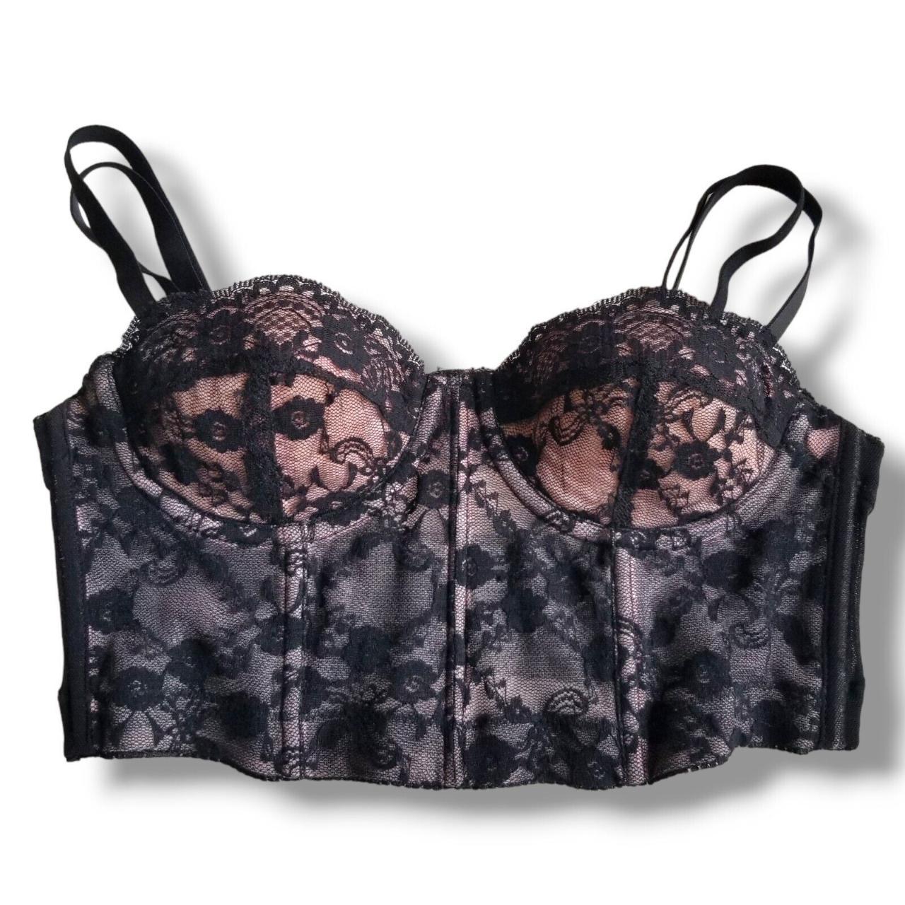 Women's Size 28A Sexy Pink & Black Floral Lace Wired... - Depop