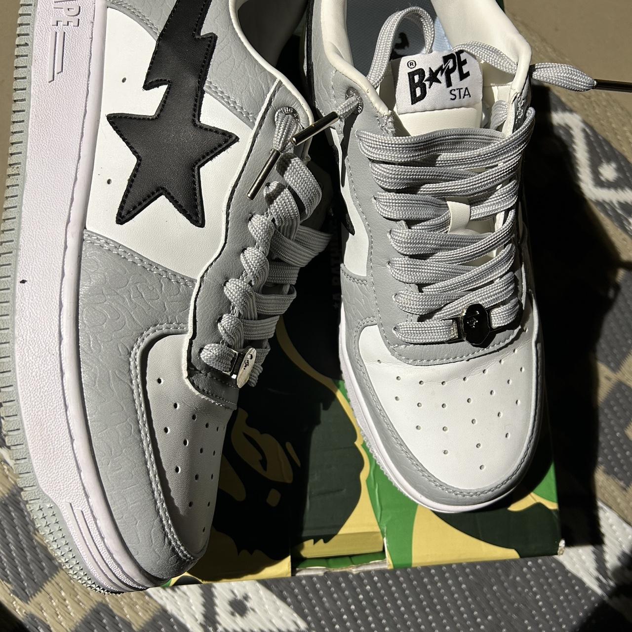 White and grey bapestas with black star. In pretty... | Depop