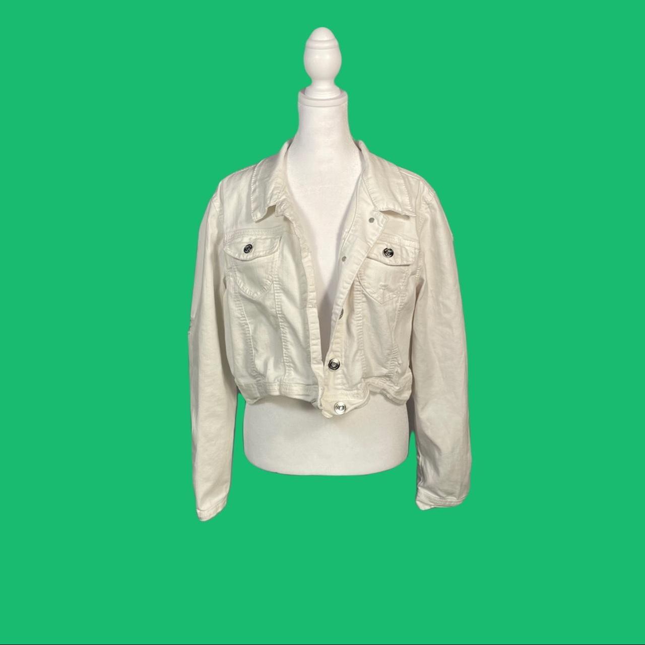 White cropped jean jacket. BRAND: Amethyst SIZE:... - Depop