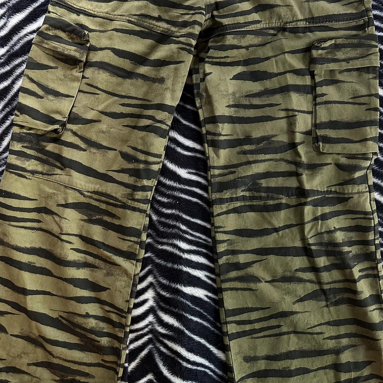 Dark olive green zebra cargo pants oversized fit... - Depop