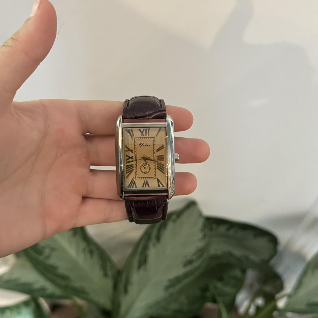 Vintage Yuhao watch⭐️ Battery works! Brown leather... - Depop