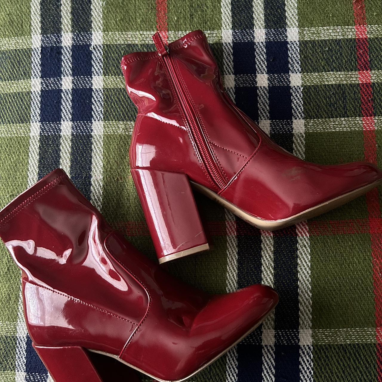 faux leather RED Steve Madden booties. Minor scuff... - Depop