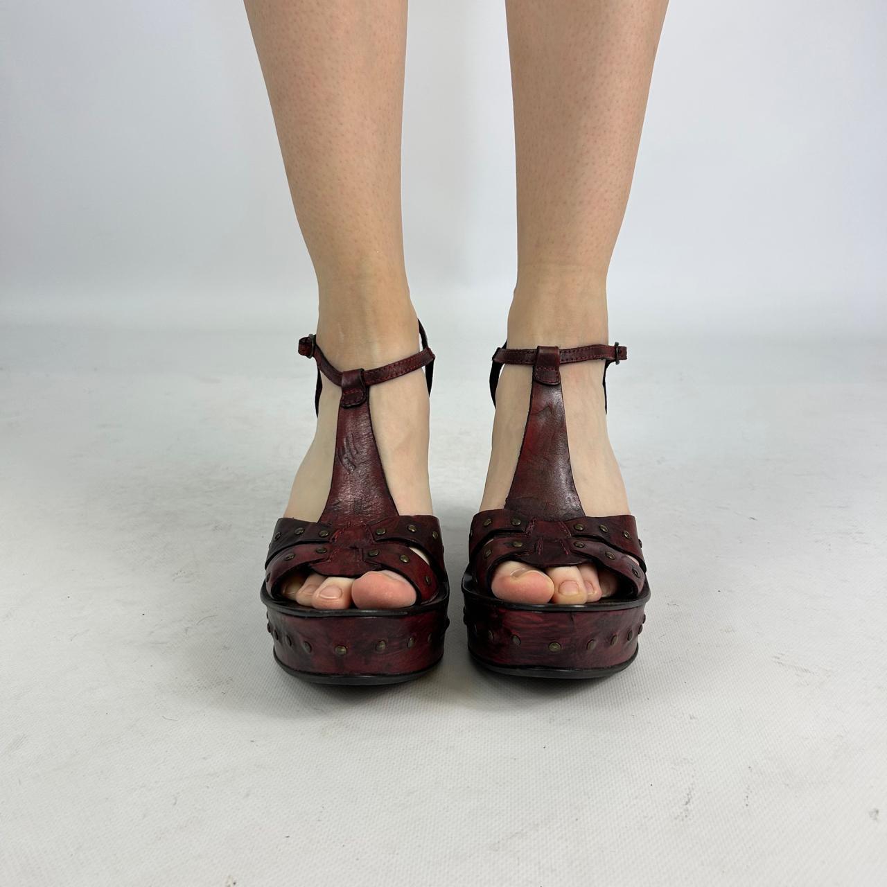 Unique Burgundy Platform Sandals Condition... - Depop