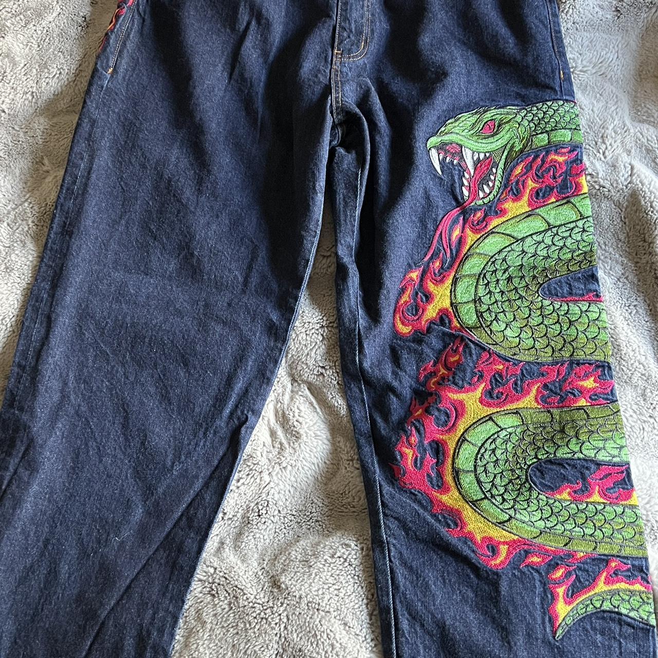 Bybounty jeans snake Sick snake embroidery Sold... - Depop
