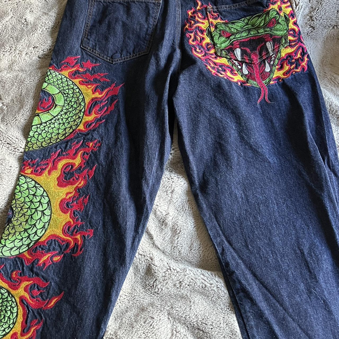 Bybounty jeans snake Sick snake embroidery Sold... - Depop