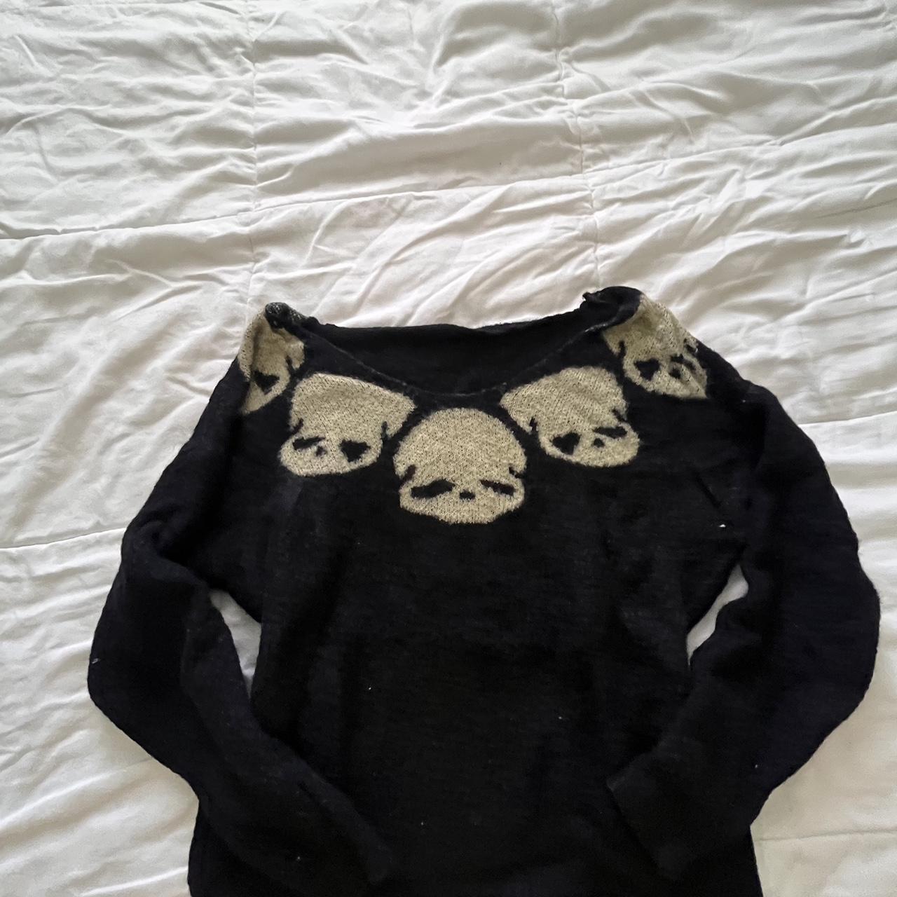 Gothic emo knit skull sweater very gothic and cute... - Depop