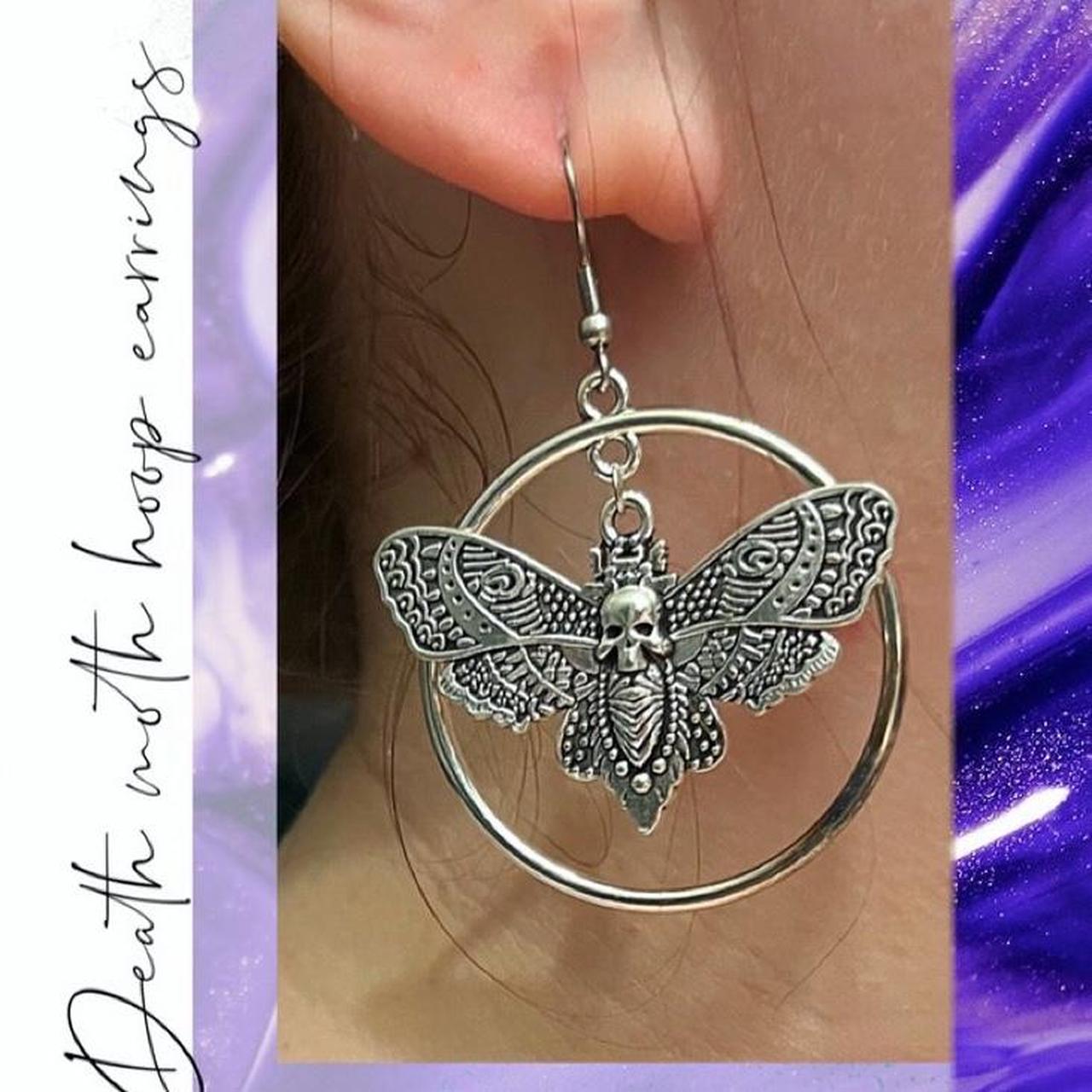 Silver colour death moth layered on a hoop style... - Depop