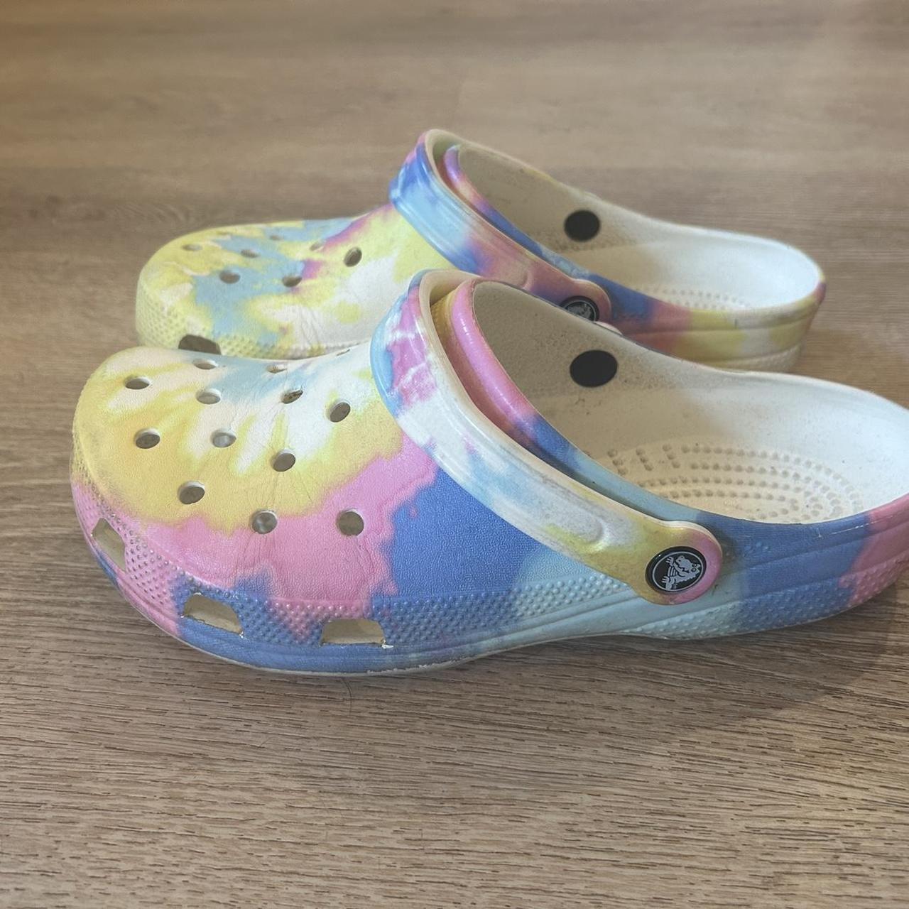 Pastel tie dye crocs Size: men’s 8 women’s 10 good... - Depop