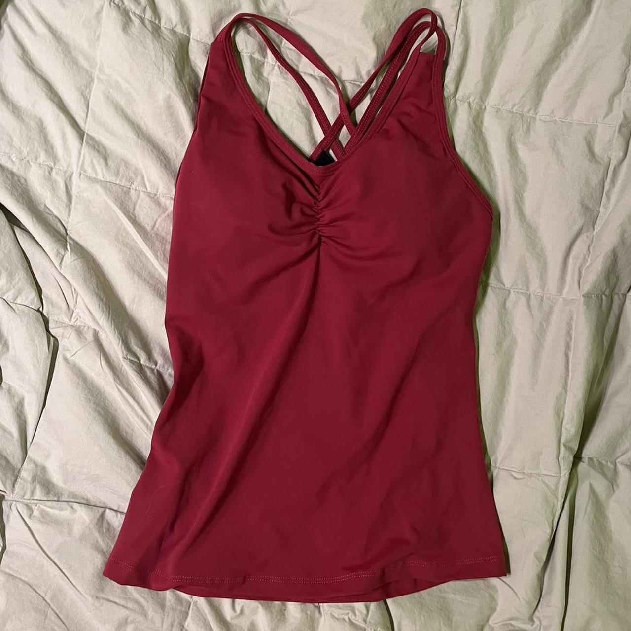red workout top w padded bra built in #workout #top... | Depop
