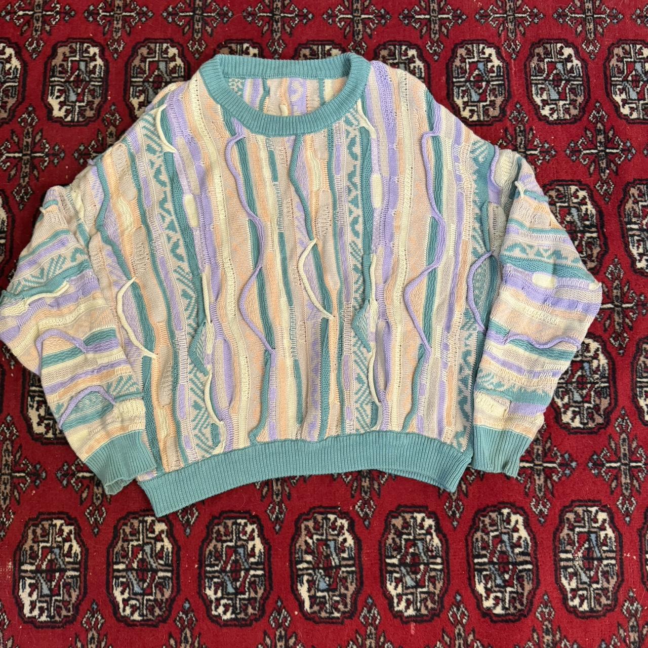 Vintage 90s 3d knit colorful pastel sweater coogi style - Depop