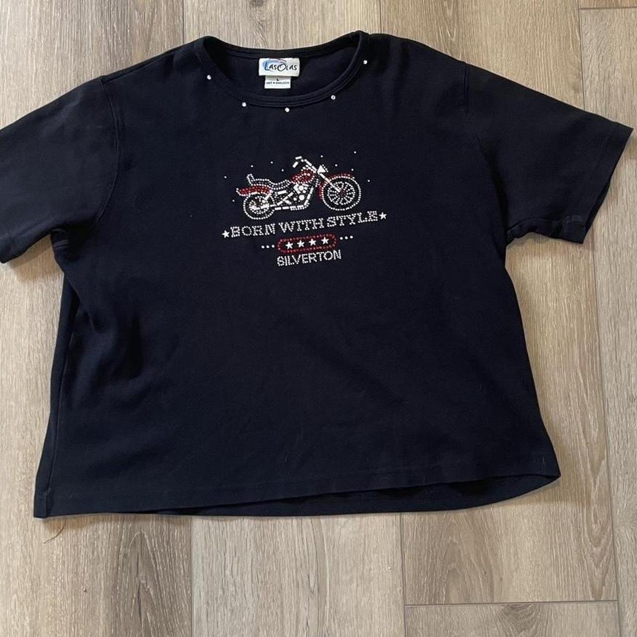 Alt “born with style” biker crop top with red and... - Depop