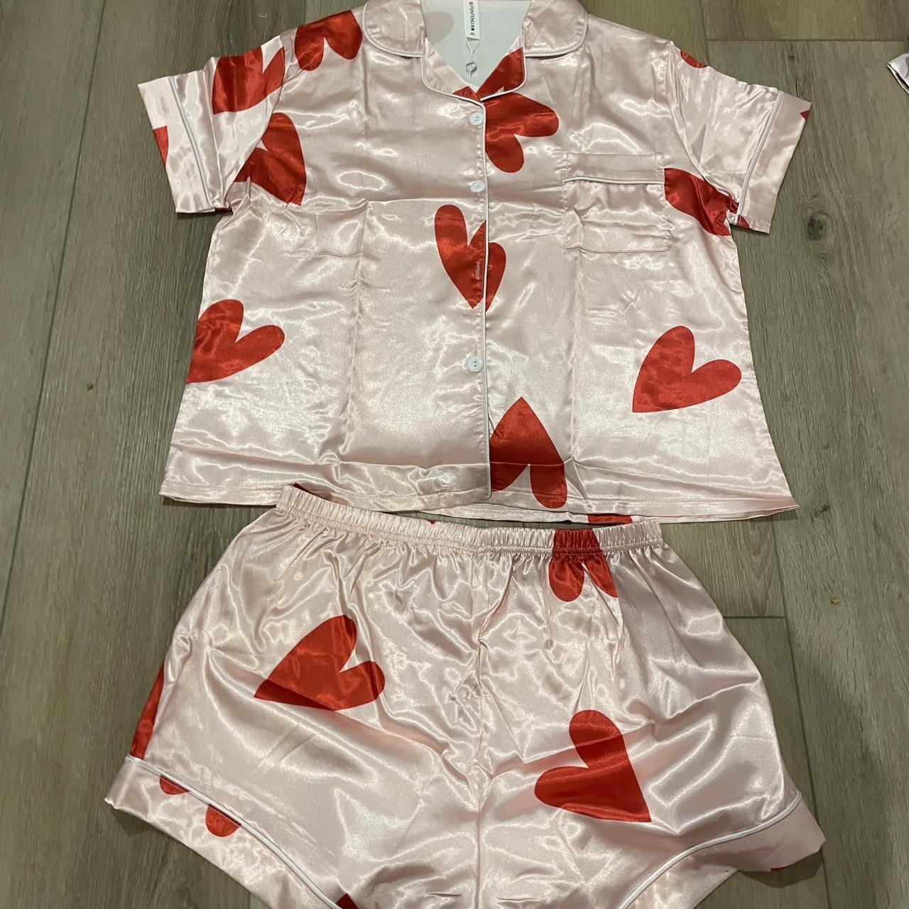 Brand new satin pink and red heat pajama... - Depop