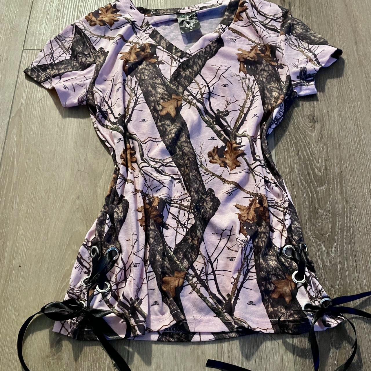 Alternitave Bimbo hot pink camo top with black lace... - Depop