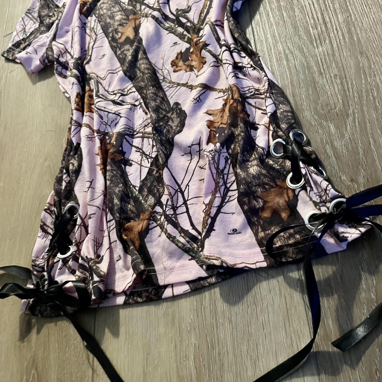 Alternitave Bimbo hot pink camo top with black lace... - Depop