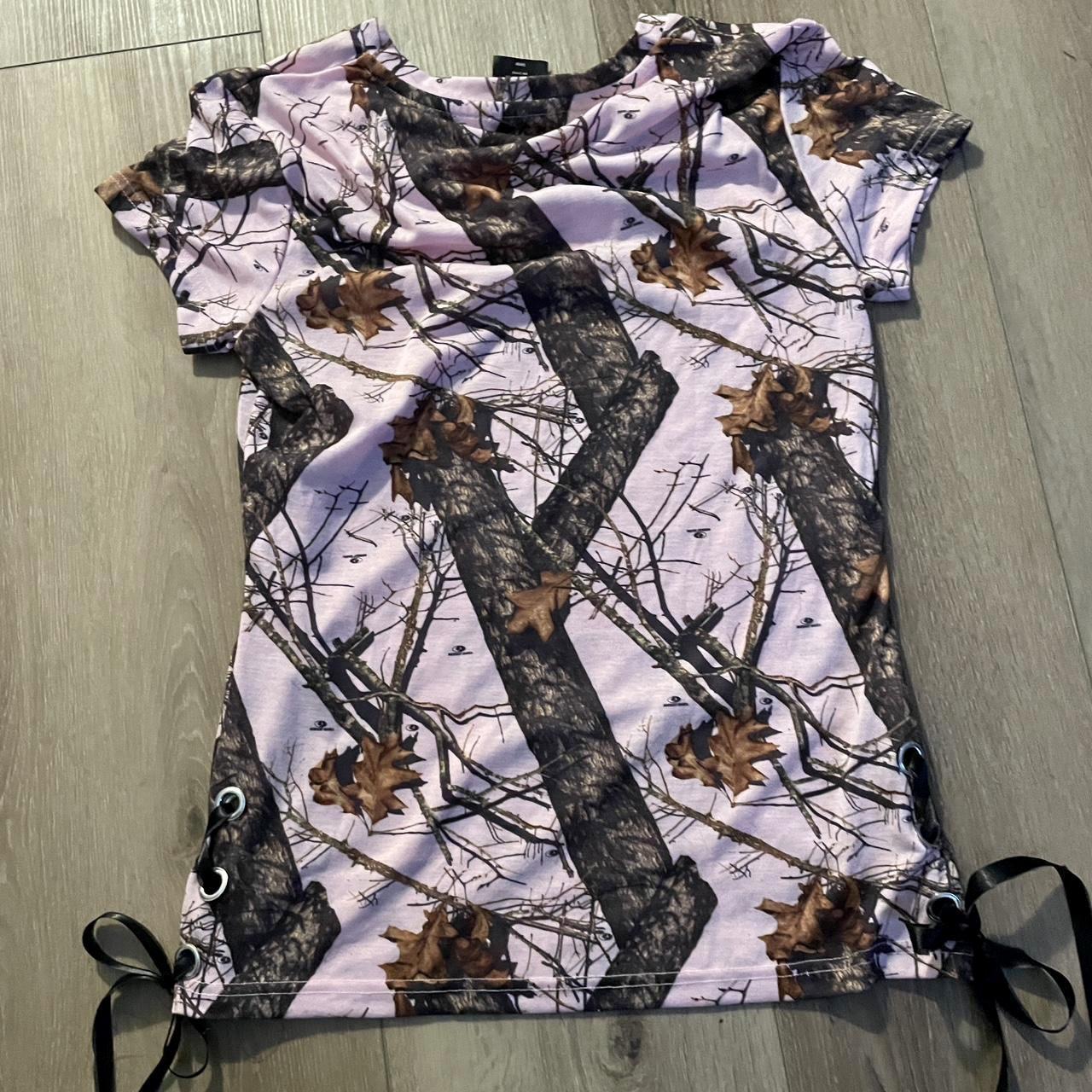 Alternitave Bimbo hot pink camo top with black lace... - Depop