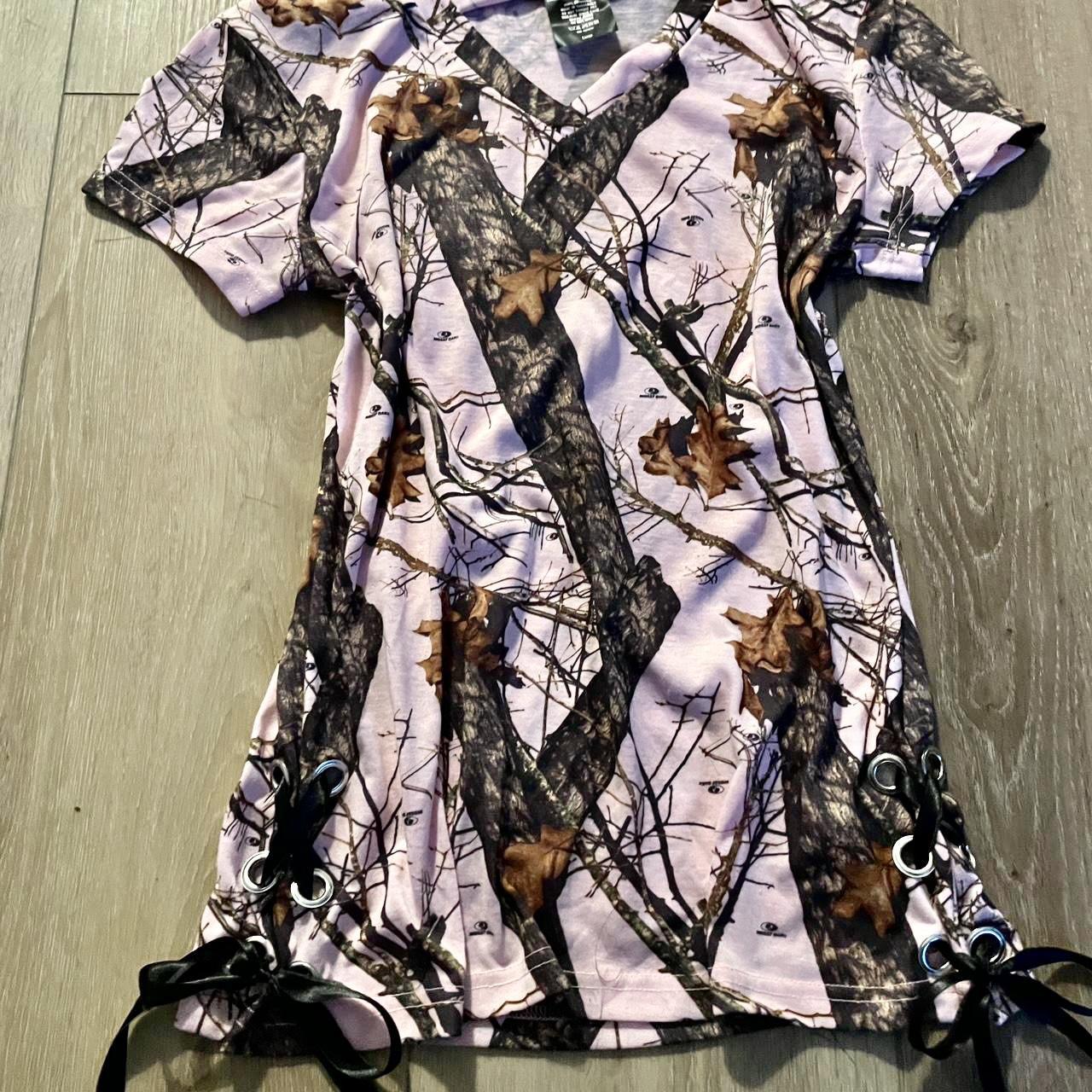 Alternitave Bimbo hot pink camo top with black lace... - Depop