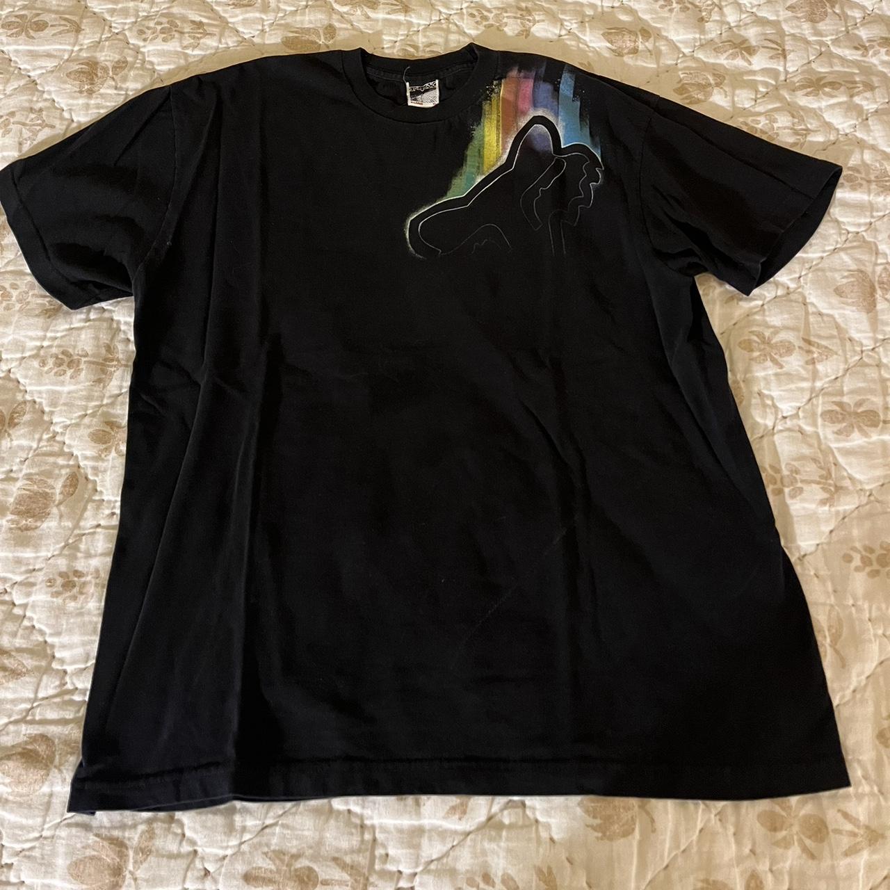 Fox Racing Stripe Colors pattern Black Tee... - Depop