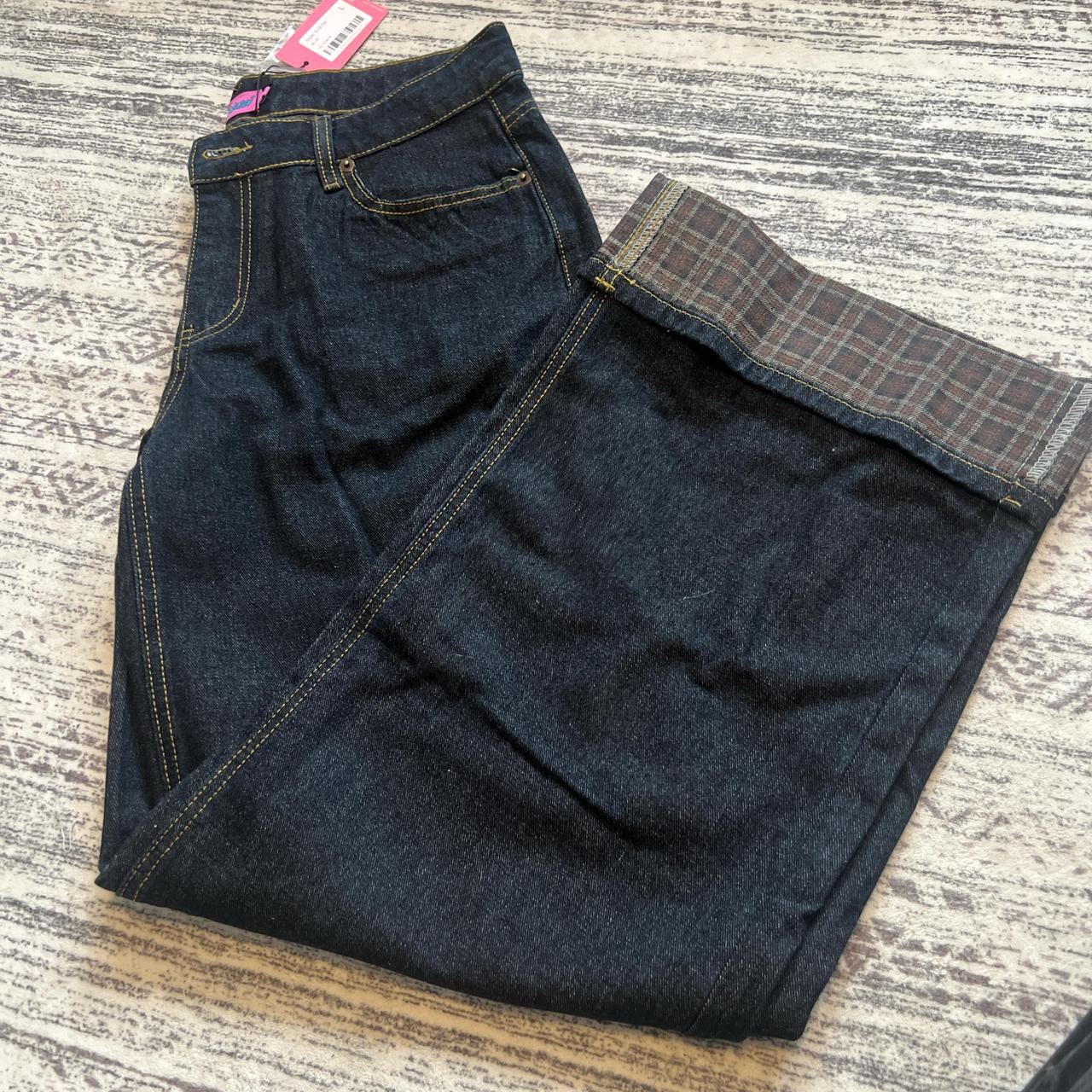 Edikted low rise blue denim plaid leg jeans #denim... | Depop