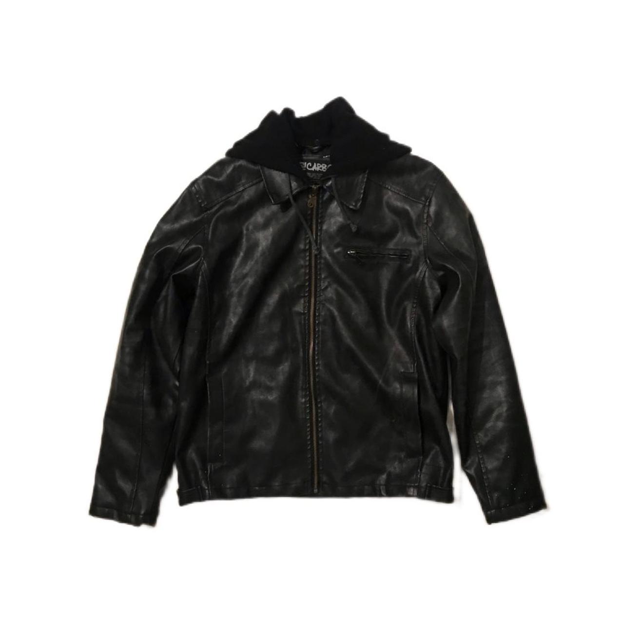 Hoodie leather jacket Biker style Punk Distressed... - Depop