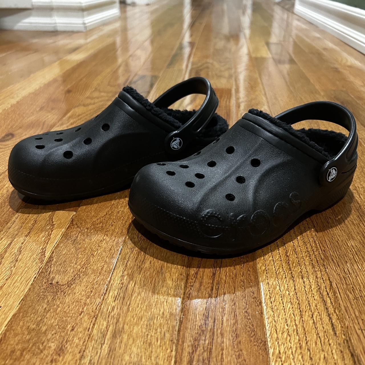 Black crocs with fleece lining inside Croc logo on... - Depop