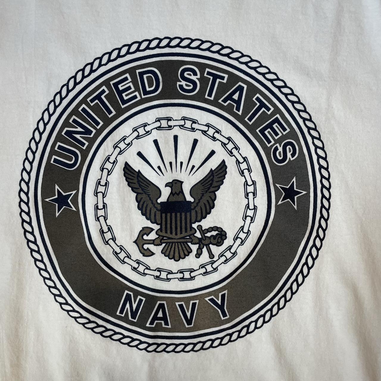 90s US Navy Logo Tee - White XL by Soffe Classic... - Depop