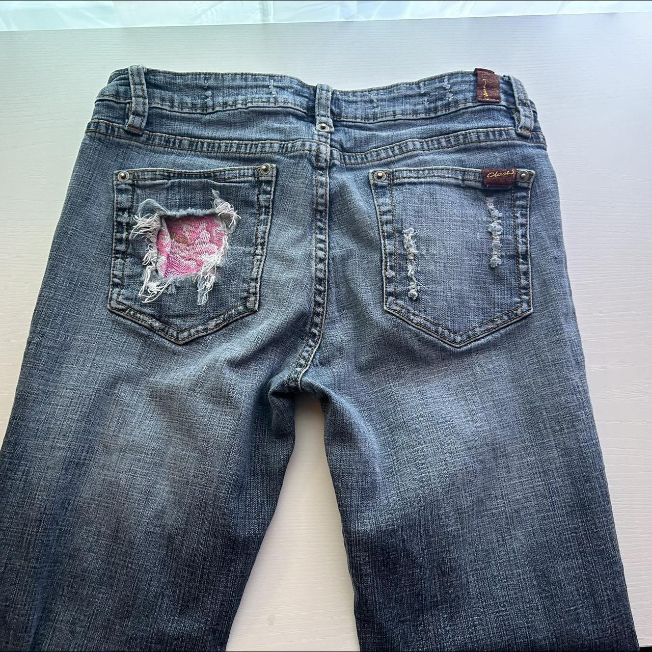 Low waisted pink rip patch bootcut jeans! No rips... - Depop