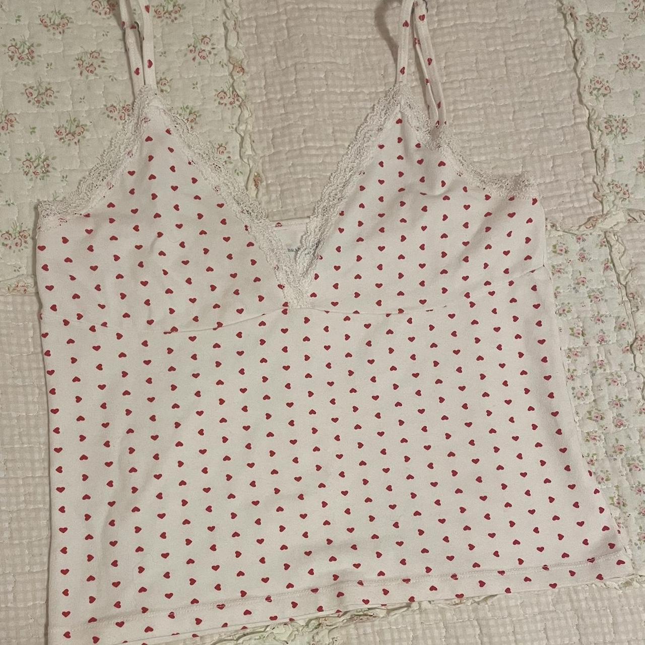 Brandy heart tank with red hearts and lace detailing... - Depop
