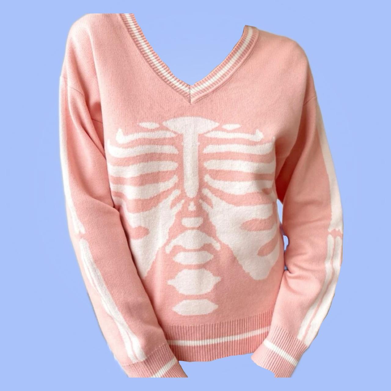 Pink/Magenta Skeleton Sweater -worn once #sweater... - Depop