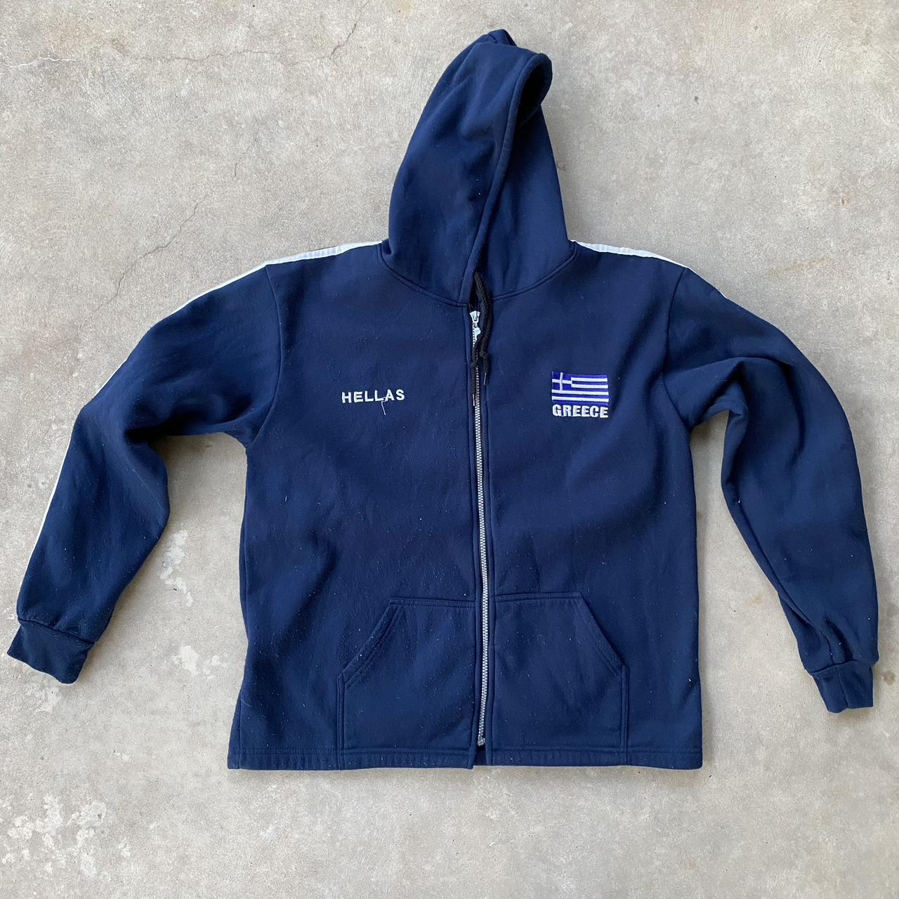 vintage navy blue greece jacket size-large... - Depop