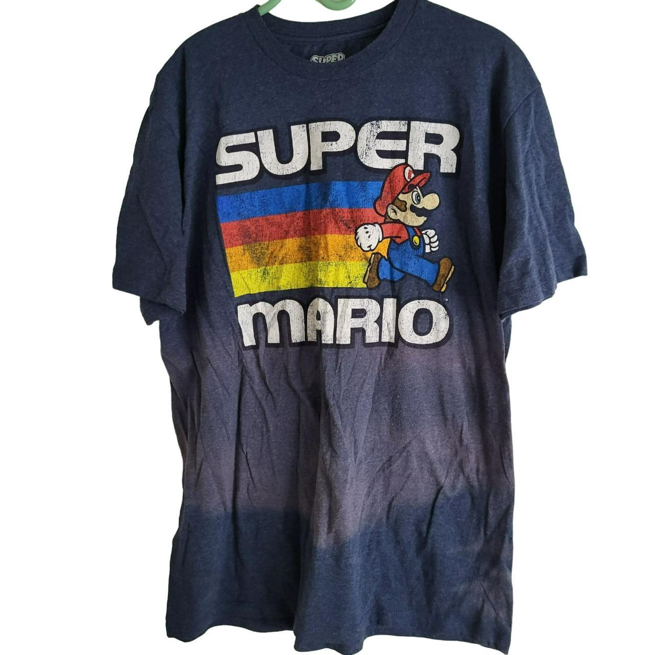 NINTENDO Men's Blue Super Mario Running Retro Stripe... - Depop