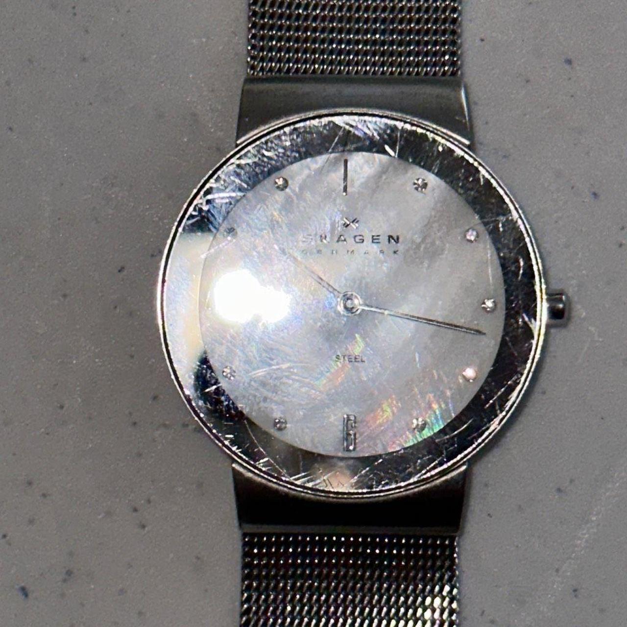 Skagen Silver watch Has scratches on the bezel and... - Depop