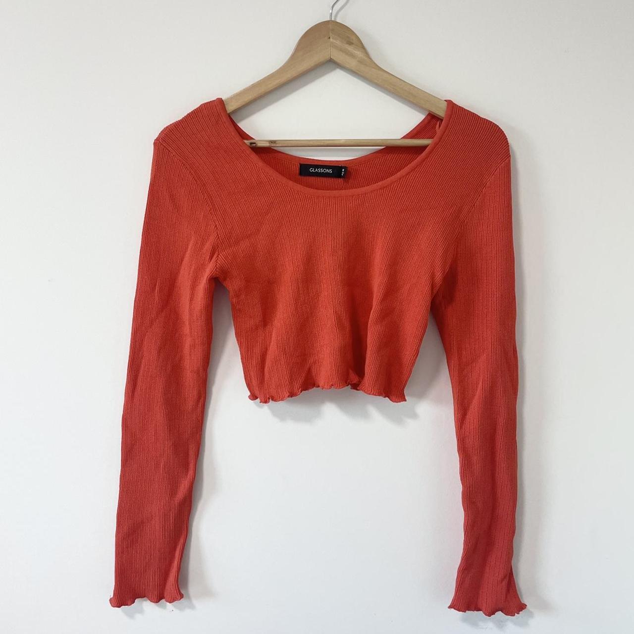 Glassons orange red cropped knit -Size M, best fit... - Depop