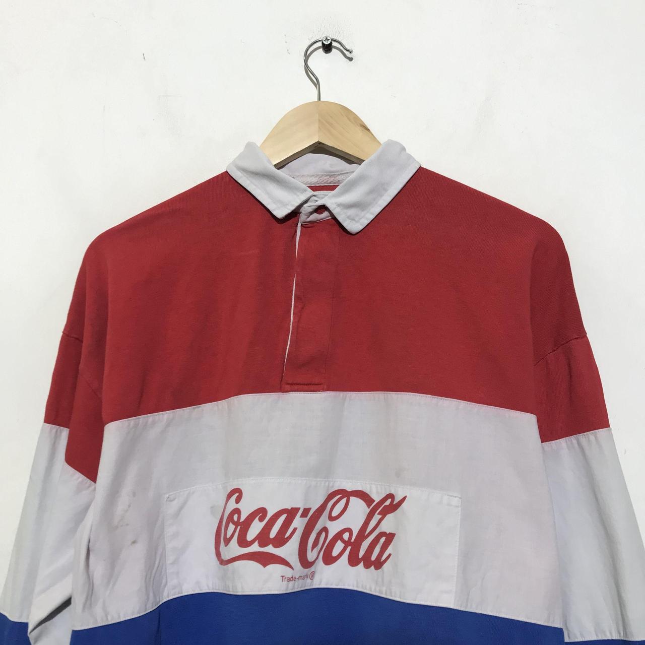 Vintage 80s Coca Cola Rugby Polo Shirt red white and... - Depop