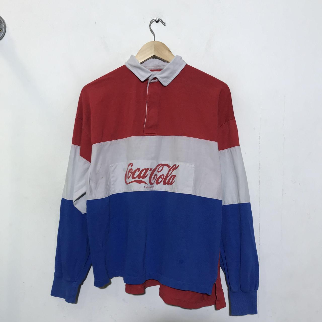 Vintage 80s Coca Cola Rugby Polo Shirt red white and... - Depop