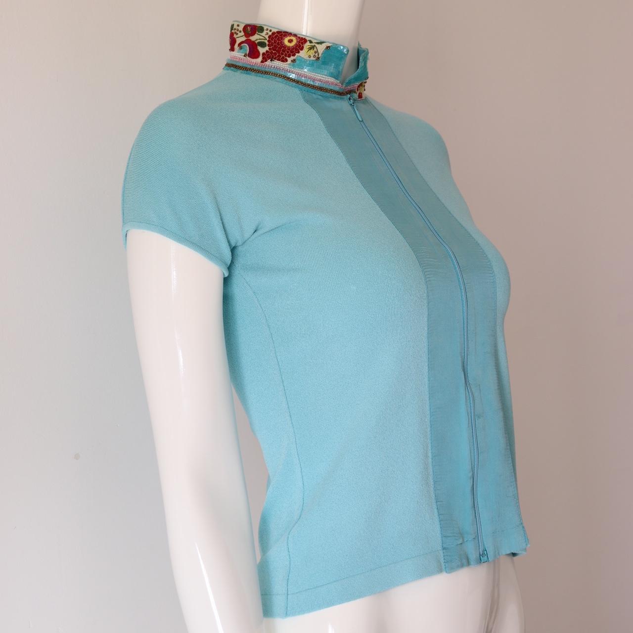 Blumarine Vintage light blue zip-up shirt with... - Depop