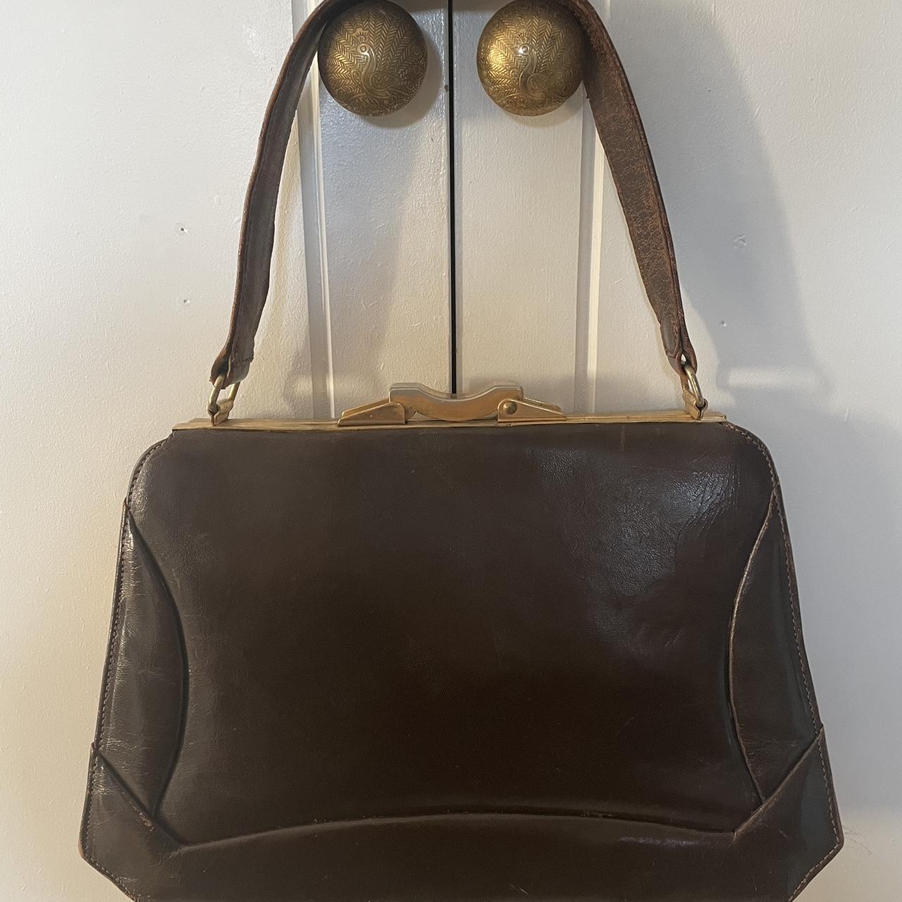 Stunning true vintage brown leather handbag circa... - Depop
