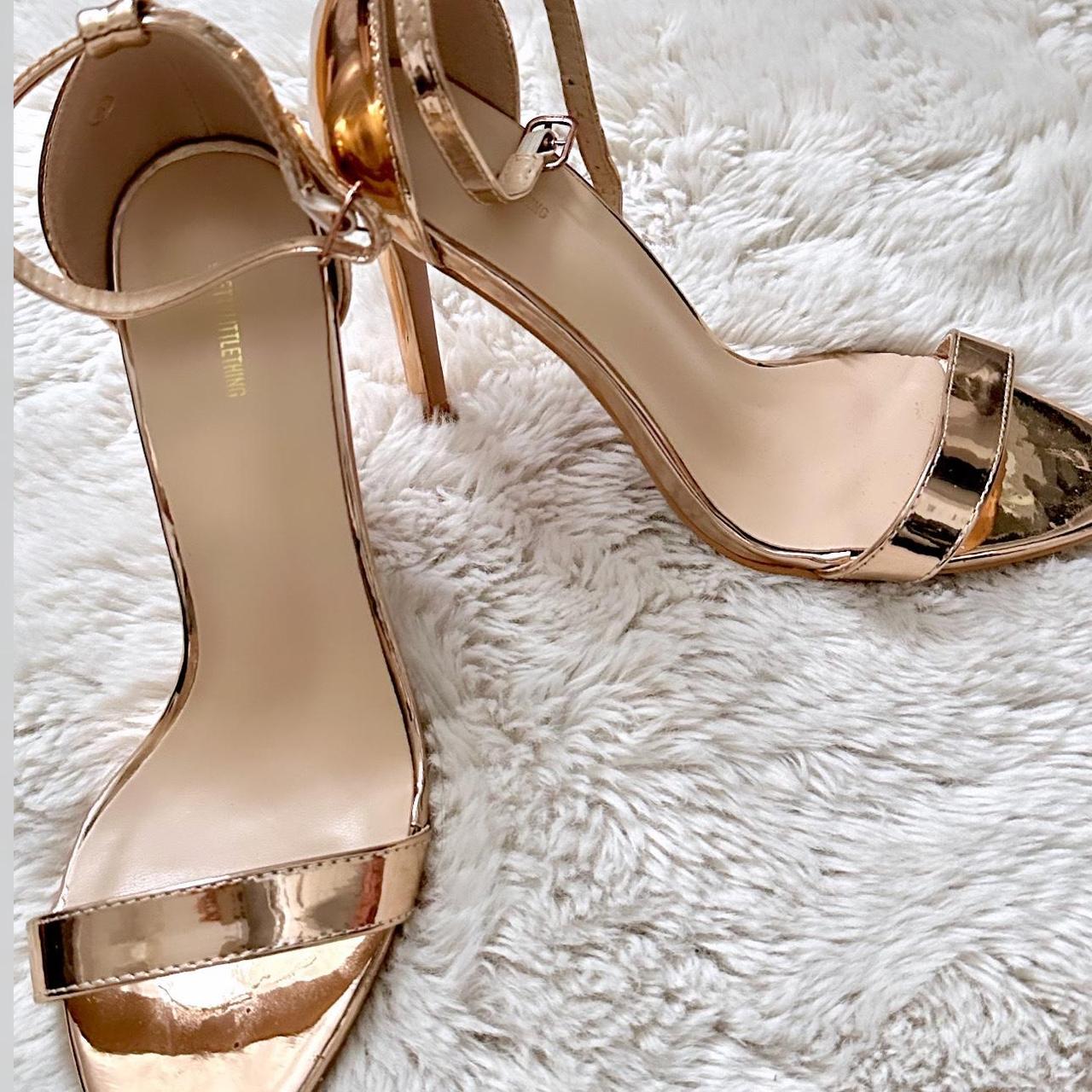 Gold PrettylittleThing open toe high heel shoes👠... - Depop