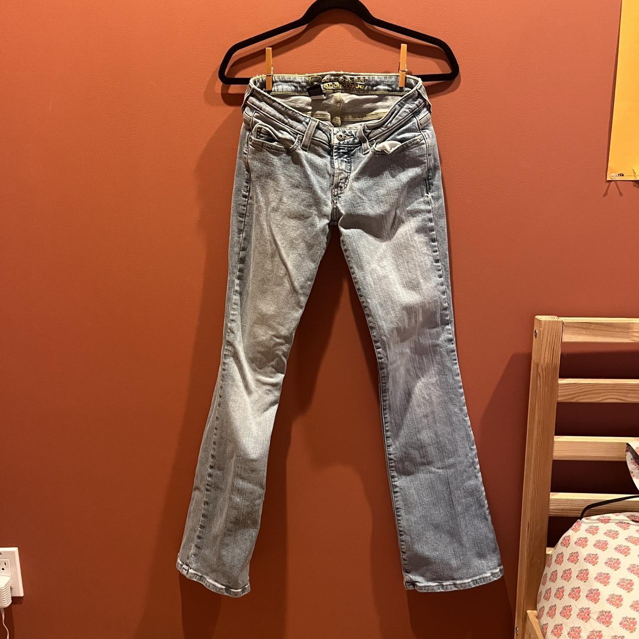Slightly flared jeans with yellow stitching details - Depop